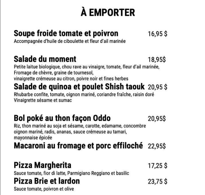 Menu à emporter - Maison ODDO | Pâtisserie | Viennoiserie | Cuisine ...