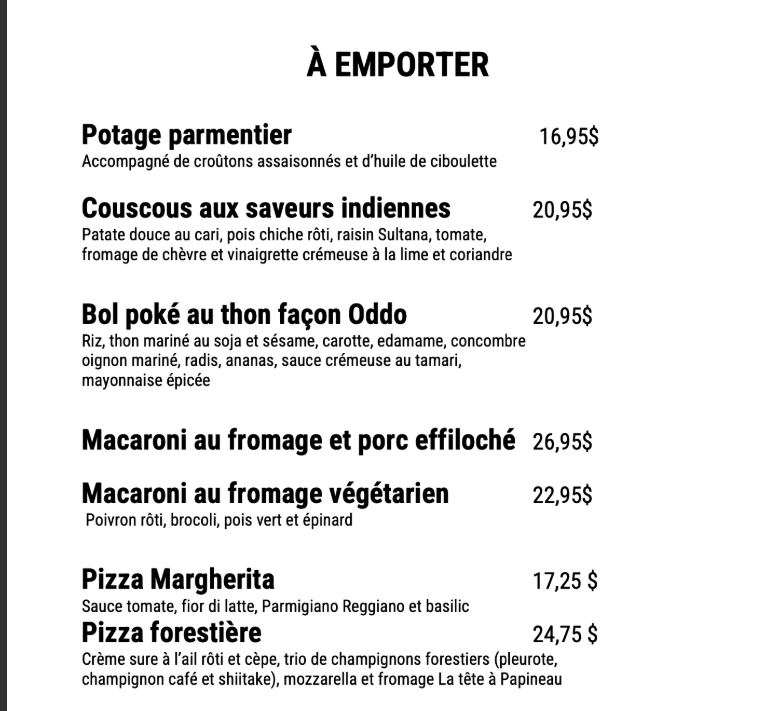 Menu à emporter - Maison ODDO | Pâtisserie | Viennoiserie | Cuisine ...