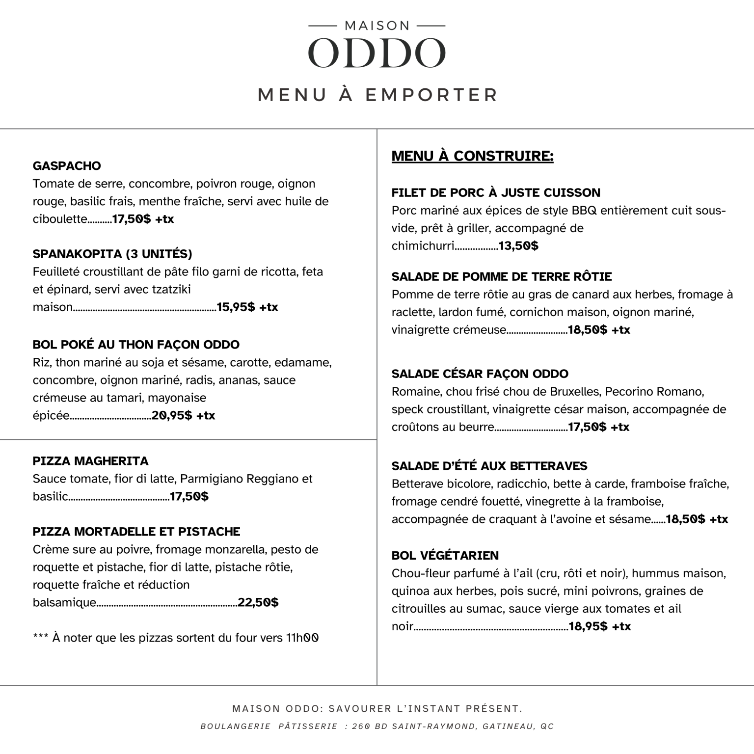 Menu à emporter - Maison ODDO | Pâtisserie | Viennoiserie | Cuisine ...